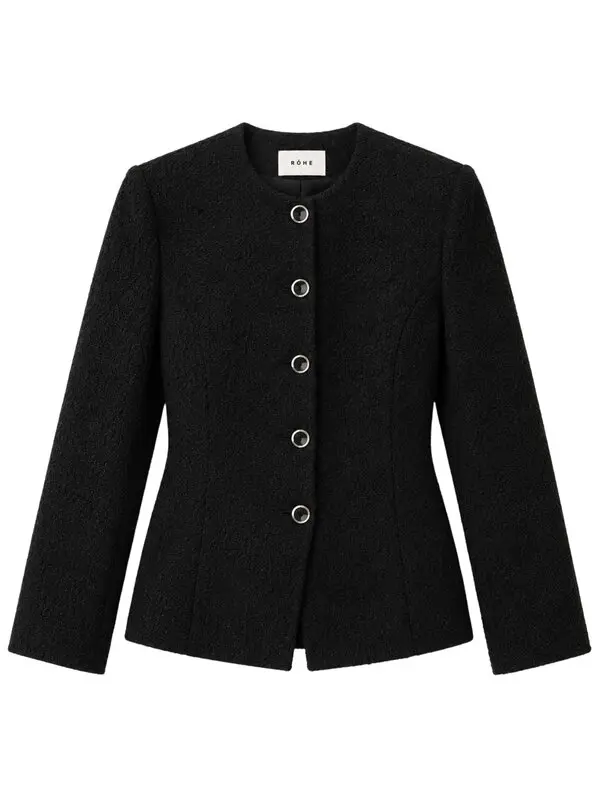 RÓHE Shaped Bouclé Wool Blazer With Rounded Neckline And Metal Button Closure - Black