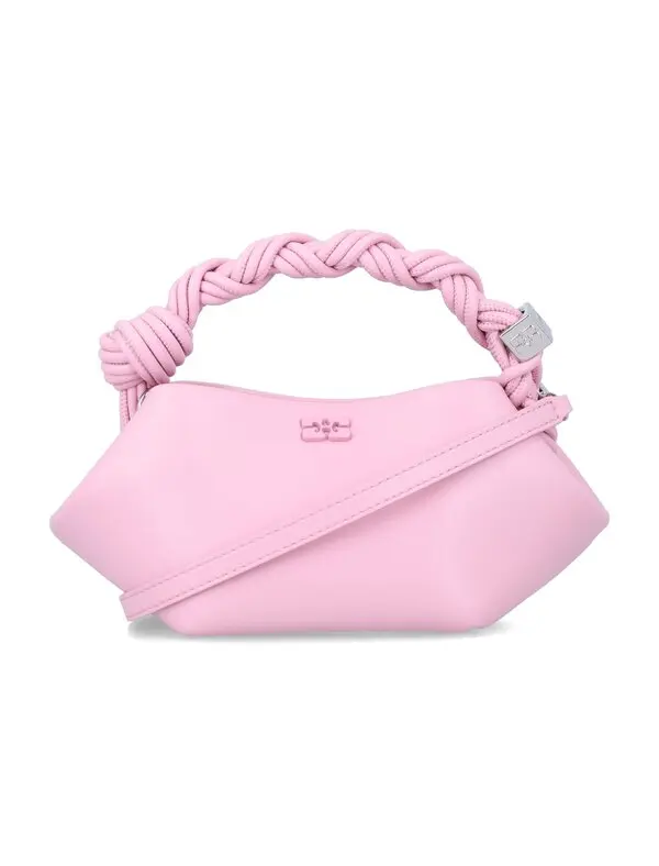 GANNI Mini Bou Braided Handbag With Gold Dice Charm & Crossbody Strap - Rosa