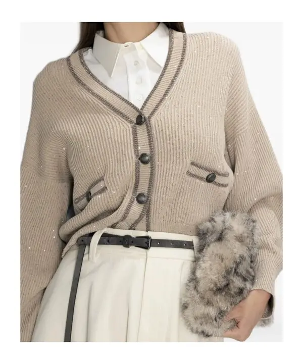 Brunello Cucinelli Sequin-embellished Ribbed Cardigan