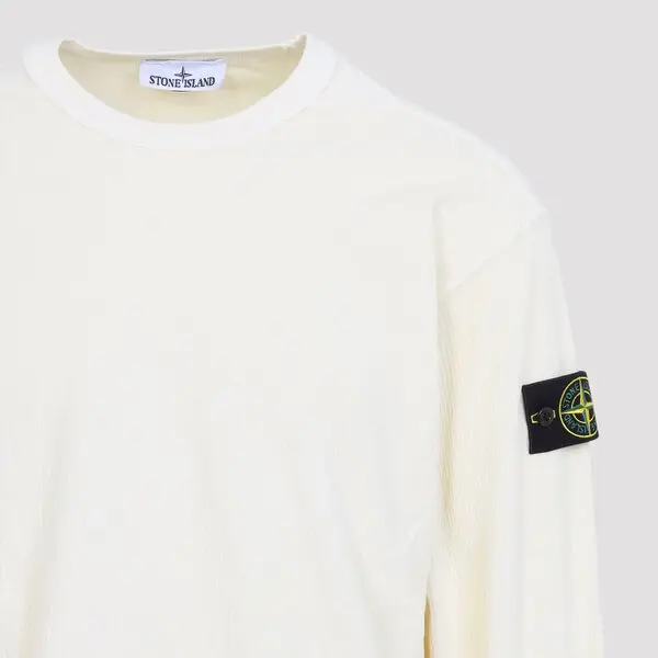 Stone Island Ribbed Cotton Crewneck Sweatshirt With Detachable Compass Badge - Multicolor