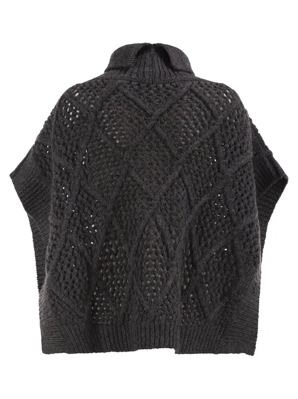 Peserico Virgin Wool Openwork Knit Roll-neck Poncho