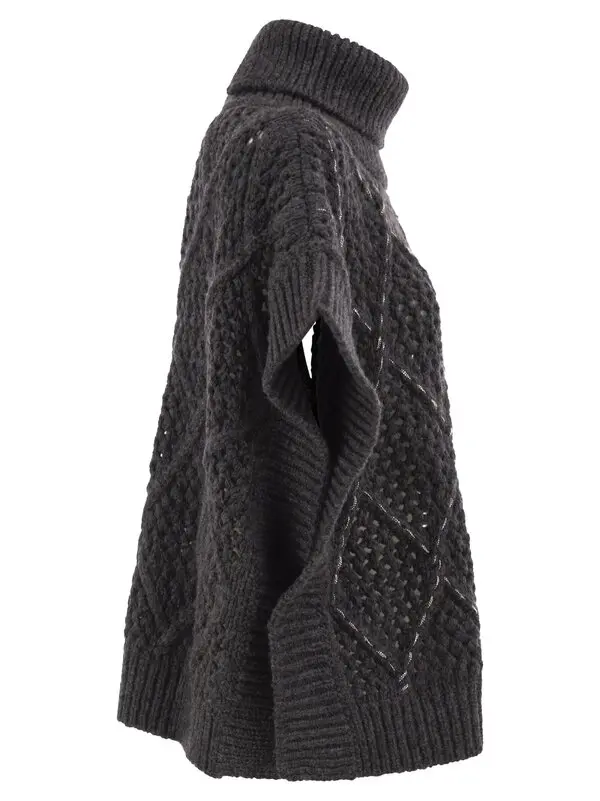 Peserico Virgin Wool Openwork Knit Roll-neck Poncho