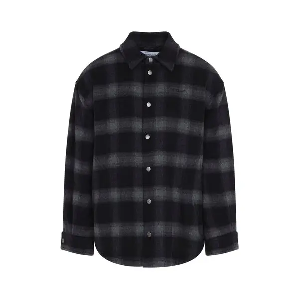 Off-White Lbl Flannel Wool Padded Overshirt Coat - Black