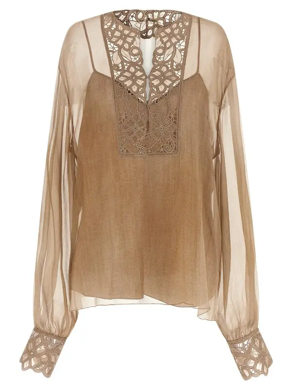 ERMANO SCERVINO Ermanno Scervino Floral Carving Blouse - Cream