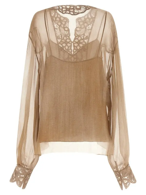 ERMANO SCERVINO Silk Floral Carving Blouse