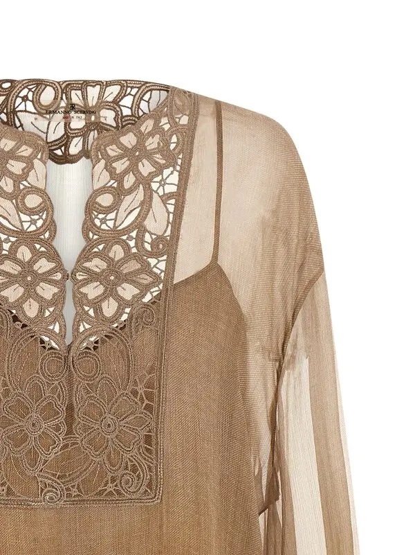 ERMANO SCERVINO Silk Floral Carving Blouse
