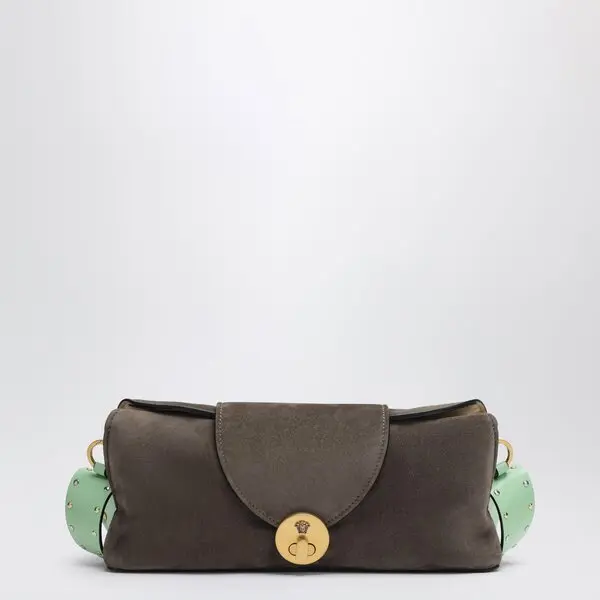 Versace Vivian Pouch In Suede Split Leather With Gold Tone Hardware - Brown