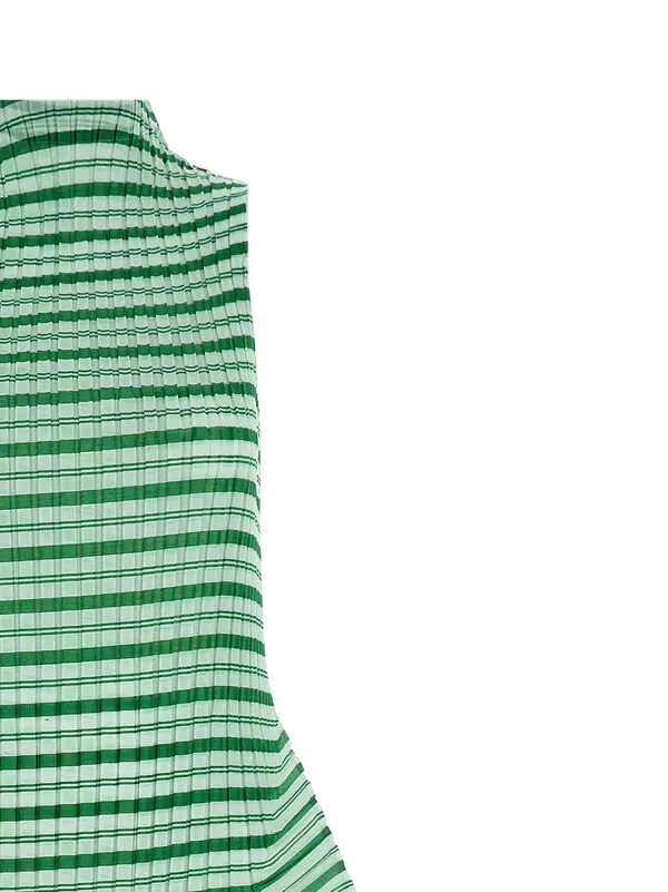 Issey Miyake Generic Stripes" High Neck Sleeveless Pleated Dress