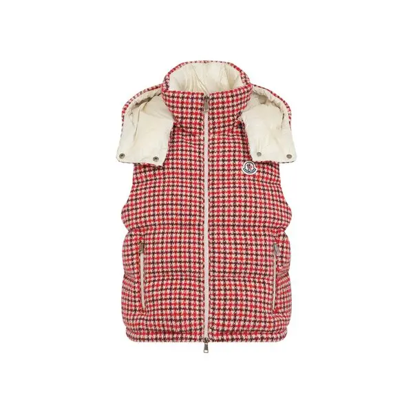 Moncler Niverolle Checked Wool Blend Padded Vest - Red