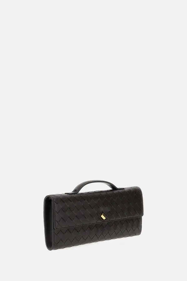 Bottega Veneta Andiamo Leather Clutch With Intrecciato Weave And Golden Metal Handle - Multicolor