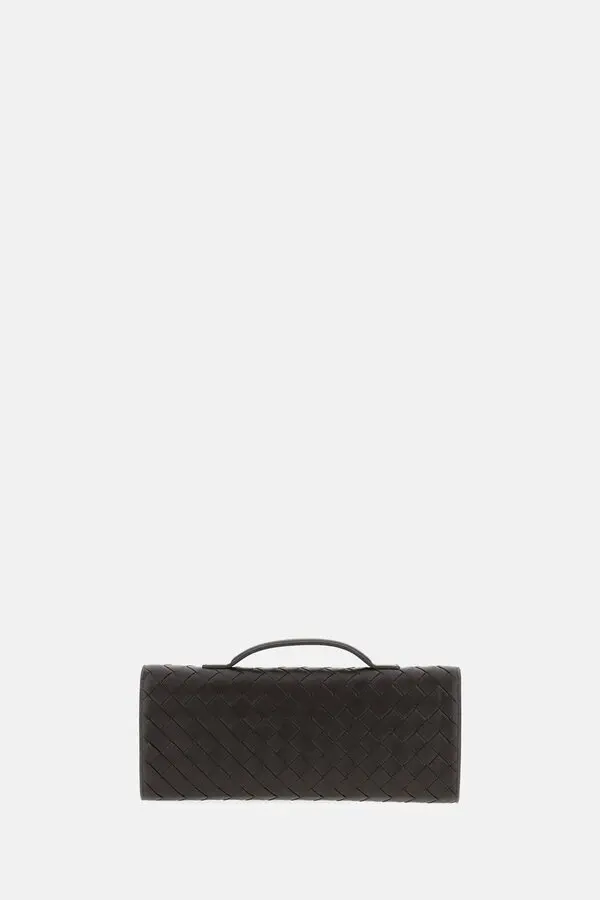 Bottega Veneta Andiamo Leather Clutch With Intrecciato Weave And Golden Metal Handle - Multicolor