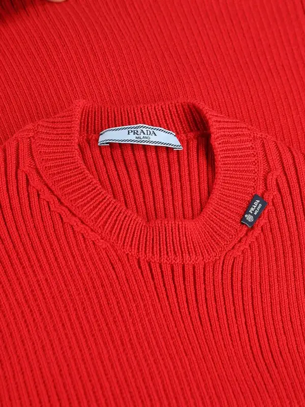 Prada Ribbed Wool Knit Top - Red