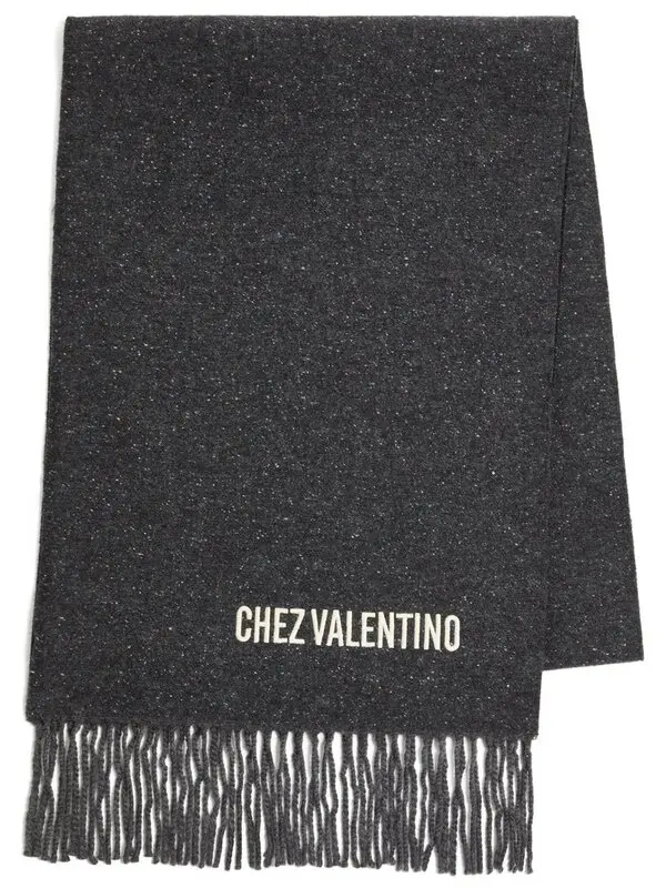 Valentino Garavani Wool Scarf With Vlogo Embroidery - Gray