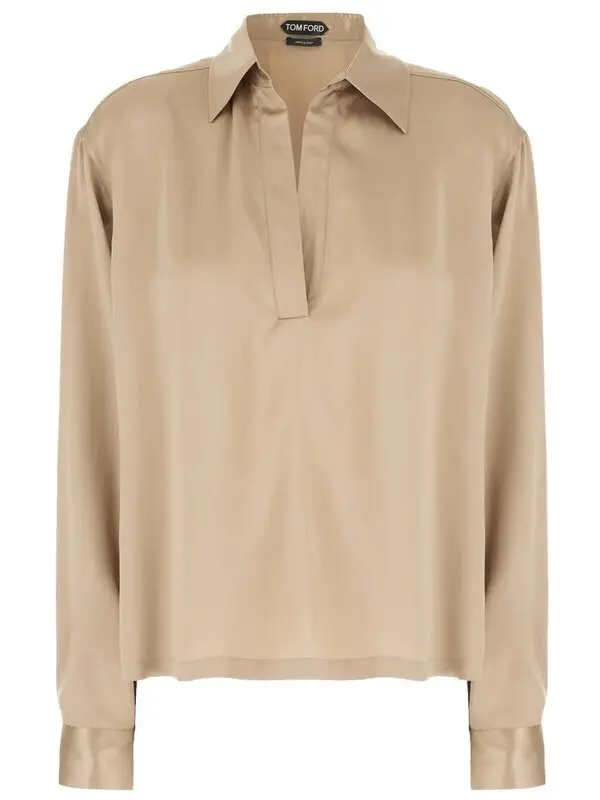 TOM FORD Silk Satin Long Sleeve Polo - Multicolor
