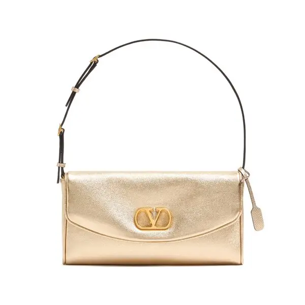 Valentino Garavani Metallic Vlogo Signature Shoulder Bag - Gold