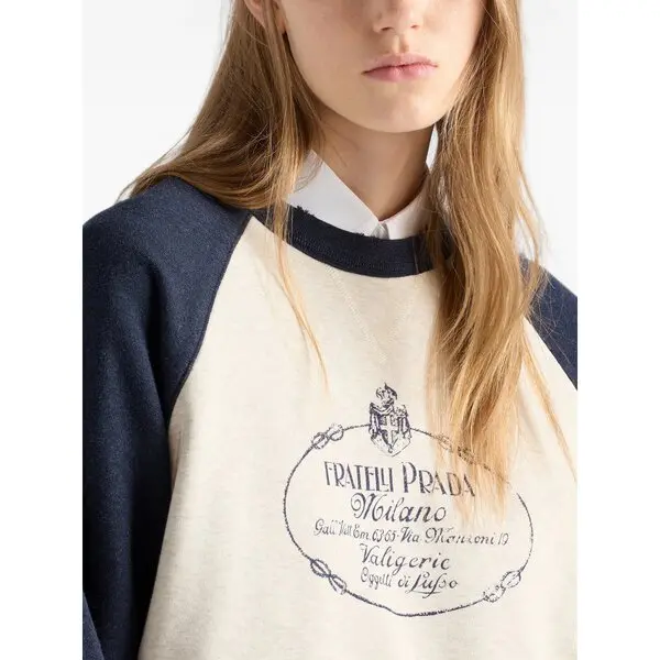 Prada Cotton Sweatshirt With Archive Logo - Cream
