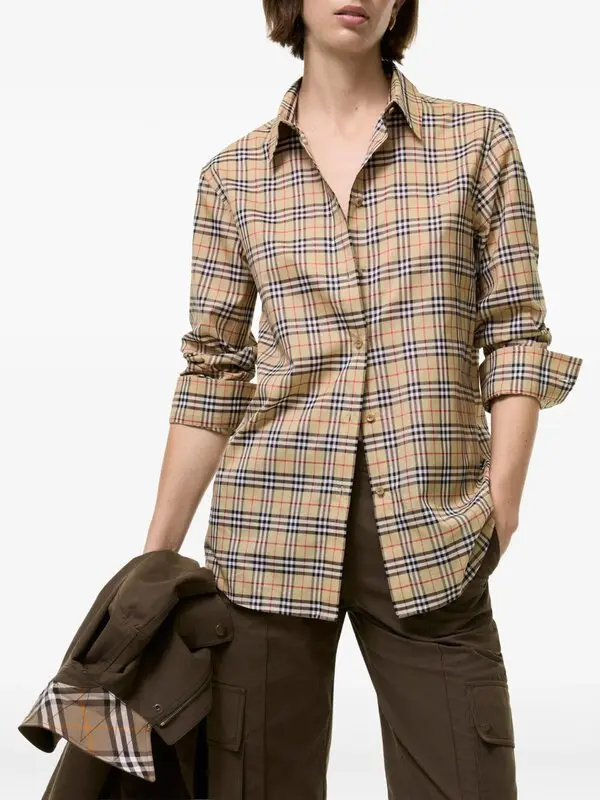 Burberry Classic Fit Check Cotton Shirt With Embroidered Equestrian Knight Design