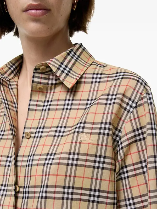 Burberry Classic Fit Check Cotton Shirt With Embroidered Equestrian Knight Design