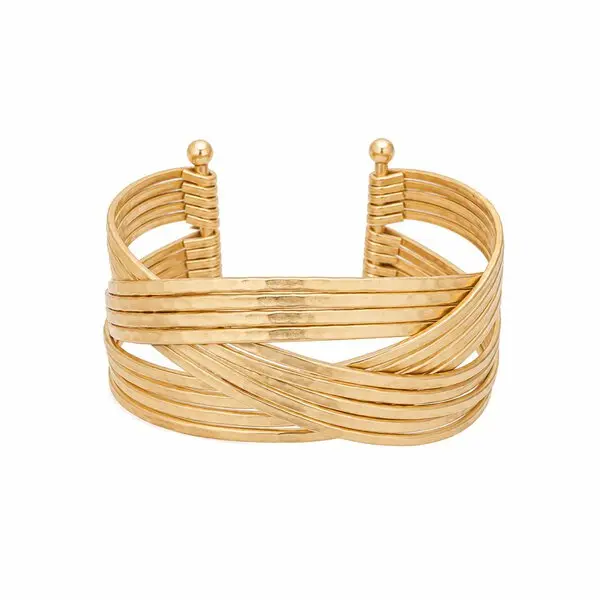 RARE MATTERS JEWELRY Hammered Braided Brass Wire Cuff Bracelet - Gold