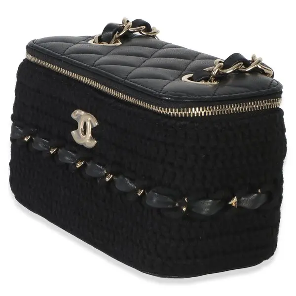 Chanel Quilted Lambskin Crochet Vanity Case With Chain