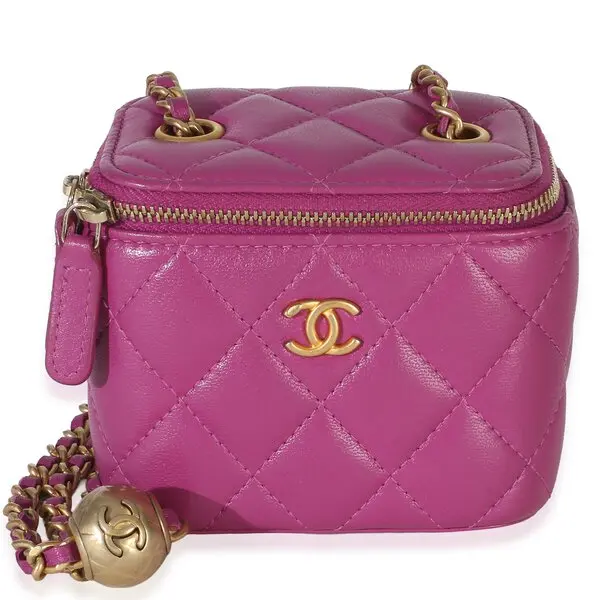 Chanel Dark Quilted Lambskin Vanity Case With Chain - Purple