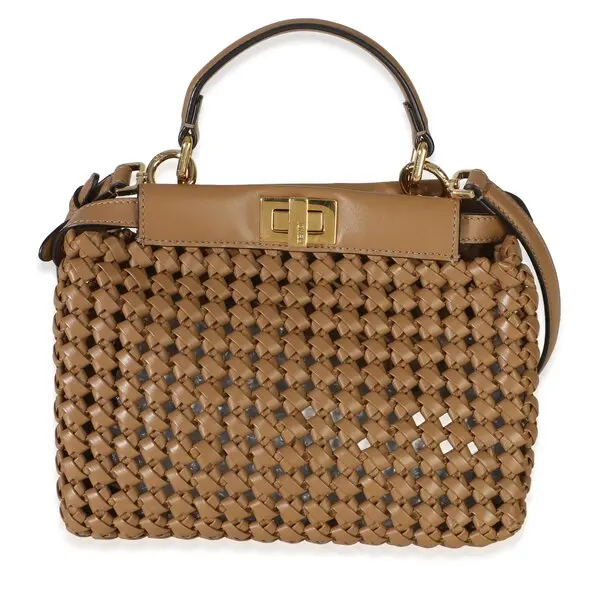 Fendi Woven Calfskin Peekaboo Iconic Satchel - Tan
