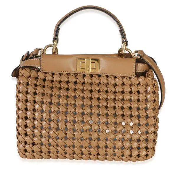 Fendi Woven Calfskin Peekaboo Iconic Satchel - Tan