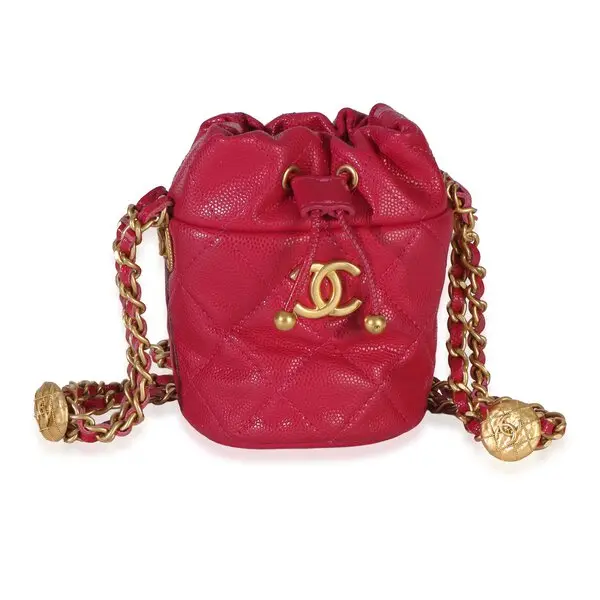 Chanel Fuchsia Quilted Caviar Twist Your Buttons Bucket Bag - Pink