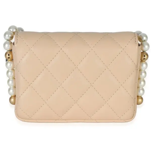 Chanel Quilted Calfskin Card Holder With Pearl Chain