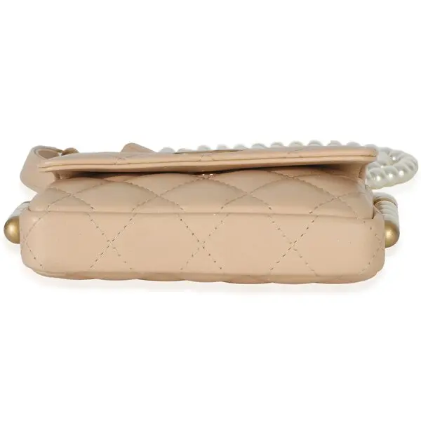 Chanel Quilted Calfskin Card Holder With Pearl Chain