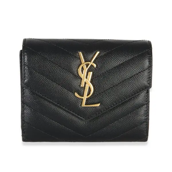 Saint Laurent Grain De Poudre Matelasse Compact Trifold Wallet - Black