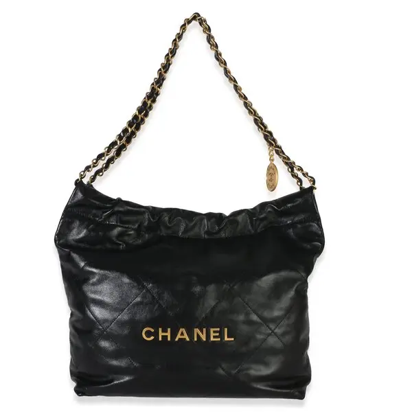Chanel Quilted Shiny Calfskin Hobo Bag - Black