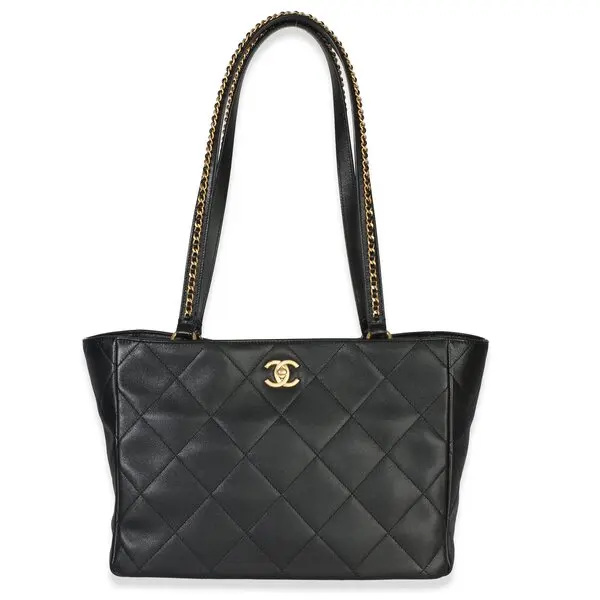 Chanel Quilted Calfskin Book Pocket Shopping Tote - Black