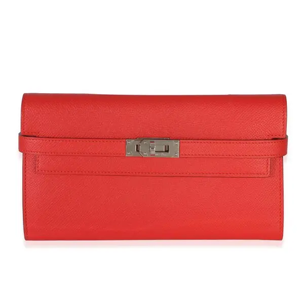Hermès Rouge Tomate Epsom Kelly Long Wallet Phw - Red