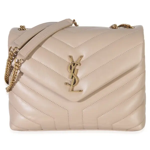 Saint Laurent Tan Calfskin Y Quilted Monogram Loulou Chain Satchel - Beige