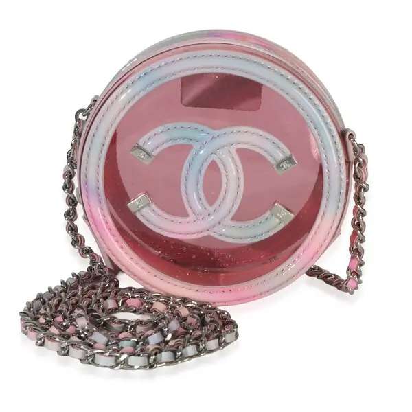 Chanel Multicolor Pvc Lambskin Filigree Round Clutch With Chain
