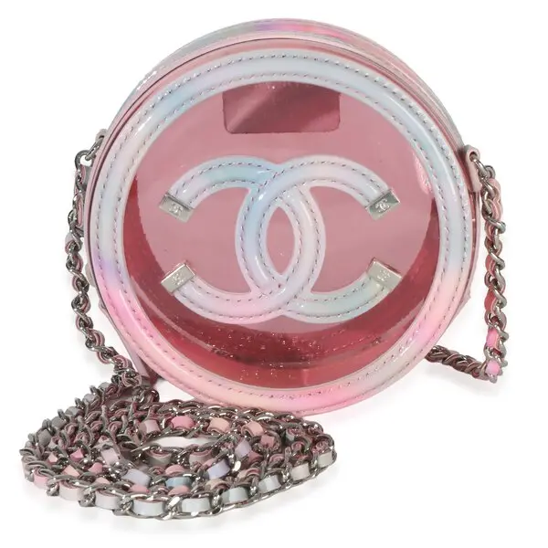 Chanel Multicolor Pvc Lambskin Filigree Round Clutch With Chain