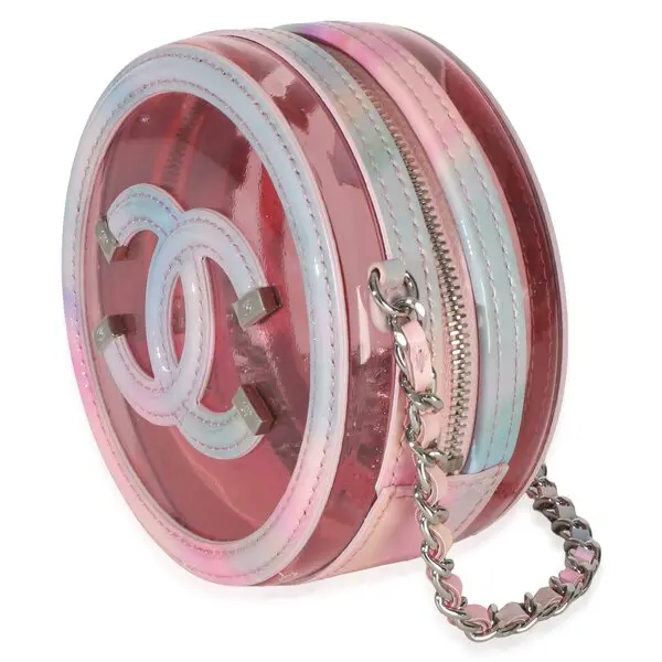 Chanel Multicolor Pvc Lambskin Filigree Round Clutch With Chain