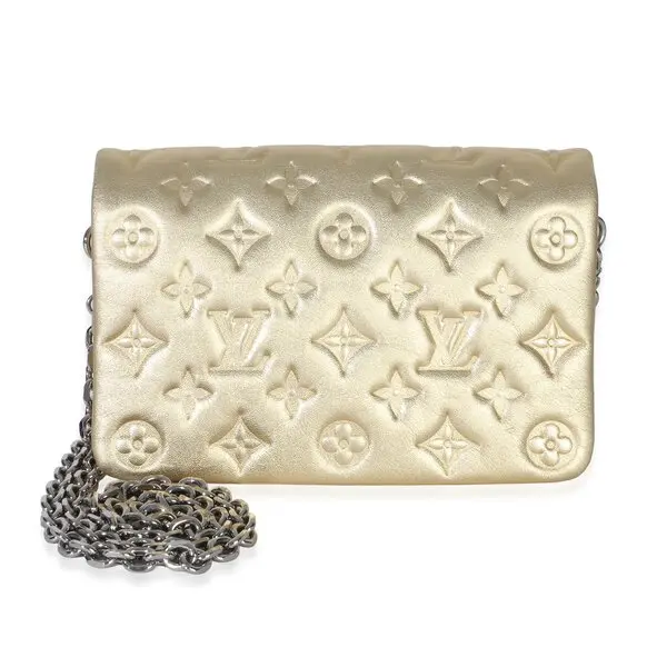 LOUIS VUITTON Metallic Embossed Lambskin Monogram Pochette Coussin Shoulder Bag - Gold