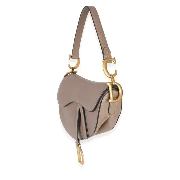 Dior Taupe Grained Calfskin Saddle Bag - Brown