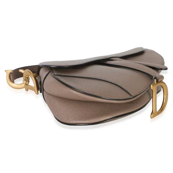 Dior Taupe Grained Calfskin Saddle Bag - Brown