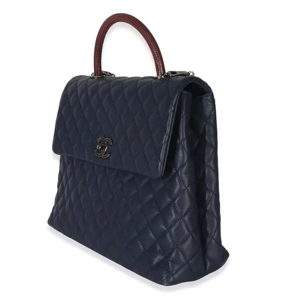 Chanel Quilted Caviar Lizard Top Handle Bag