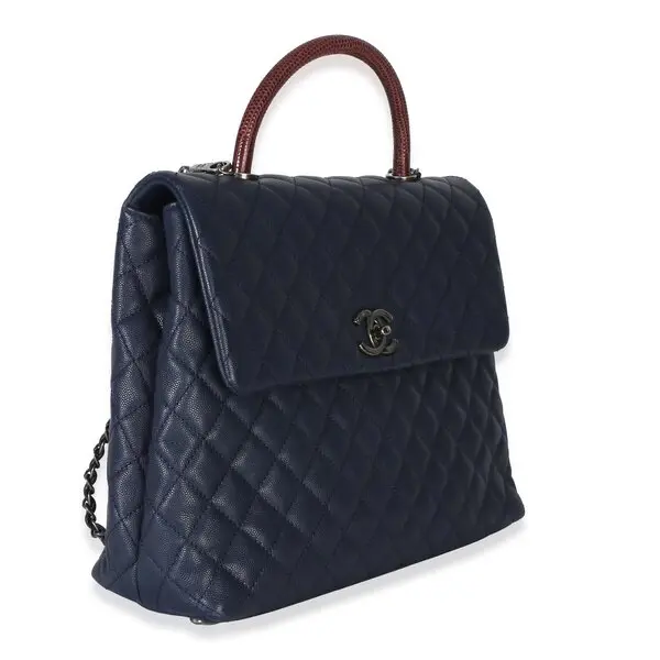 Chanel Quilted Caviar Lizard Top Handle Bag