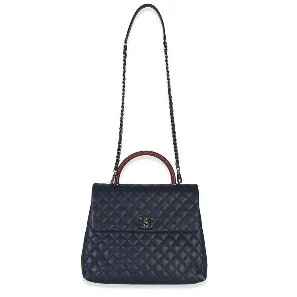 Chanel Quilted Caviar Lizard Top Handle Bag