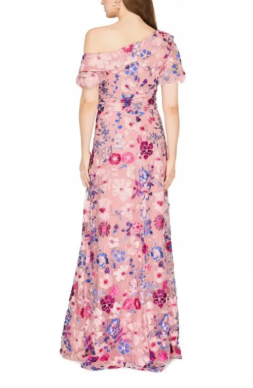 Js Collections Marigold Embroidered One-shoulder Puff Sleeve Gown
