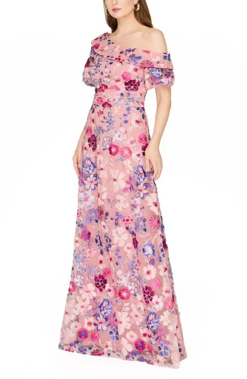 Js Collections Marigold Embroidered One-shoulder Puff Sleeve Gown