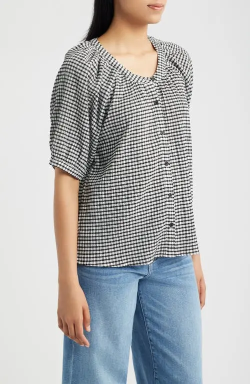 Bobeau Check Front Button Top