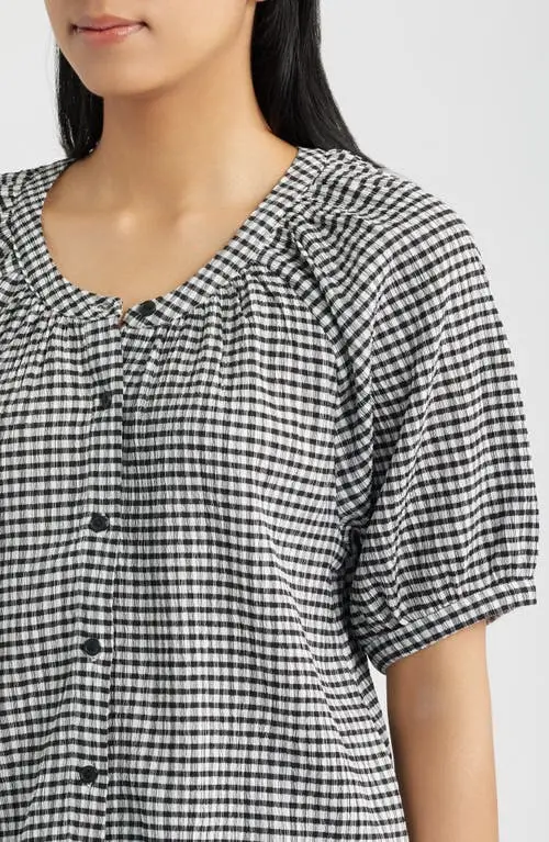 Bobeau Check Front Button Top