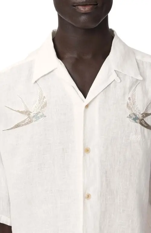 ALLSAINTS Avia Bird Embroidered Linen Camp Shirt