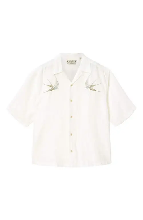 ALLSAINTS Avia Bird Embroidered Linen Camp Shirt
